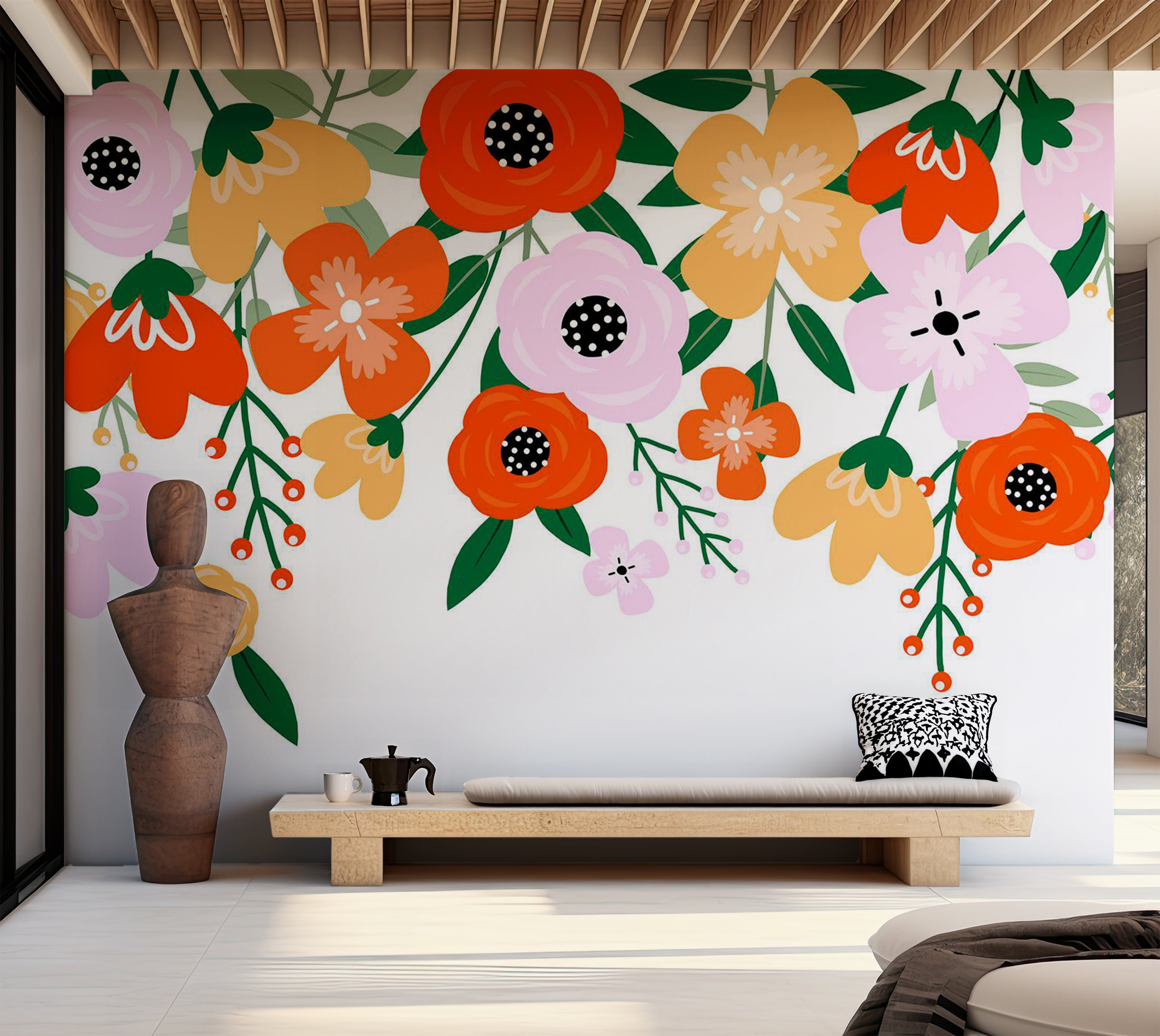 Red Barrel Studio Floral Wallpaper Wall Mural - Orange Abstract Bloom ...