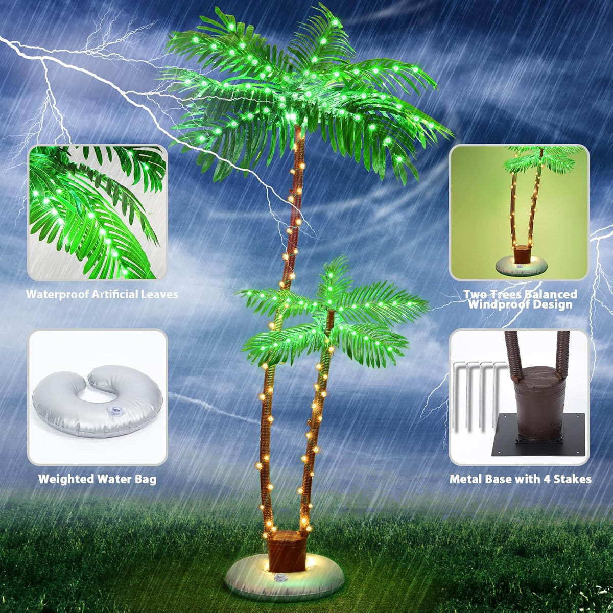 Bay Isle Home™ Solar Lighted Palm Trees For Outside Patio, Bar Pool ...