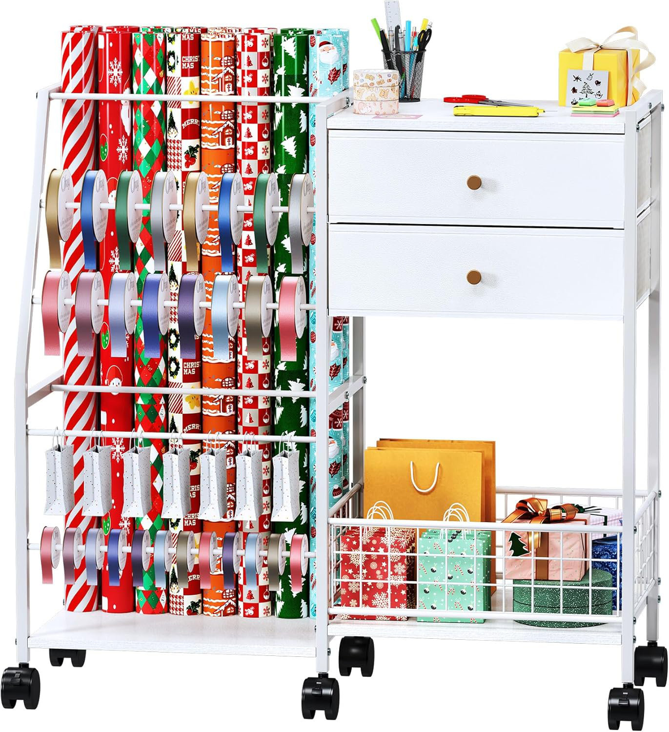 XIANGXIELISHE Wrapping Paper Organizer Storage Cart,With 2 Large ...