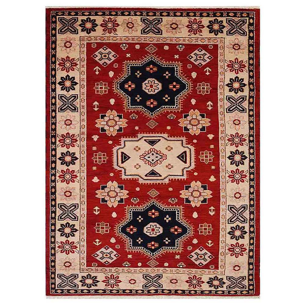 Bungalow Rose Red Cream Silk and Wool Handmade Oriental Area Rug, Hand ...