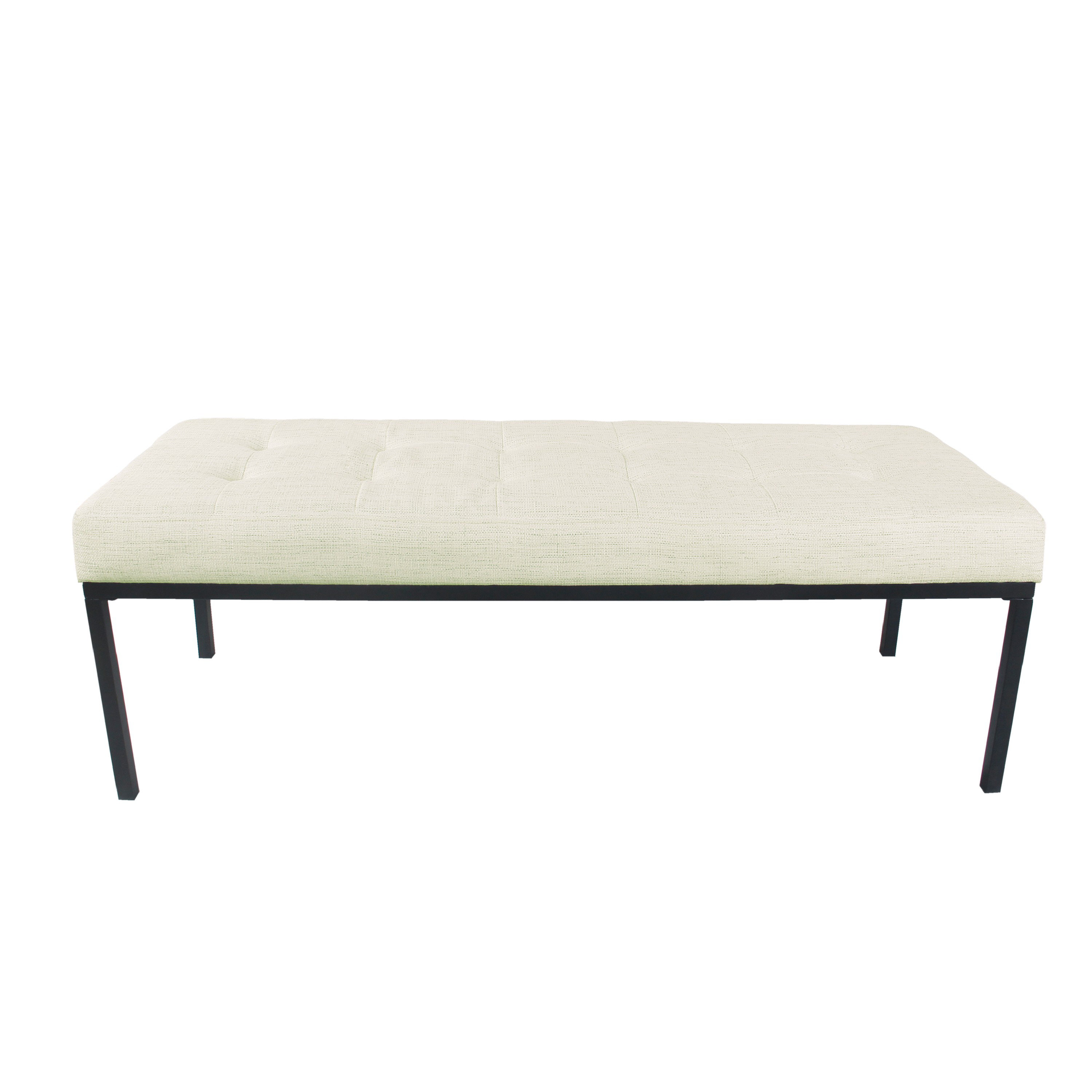 Benjara Alp Bench, Black Open Metal Frame, Cream Woven Tufted Fabric 54 ...