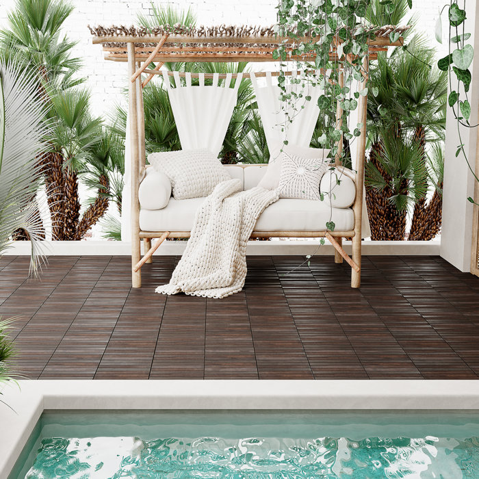 Symple Stuff 12'' L x 0.9'' W Wood Interlocking Deck Tile & Reviews ...