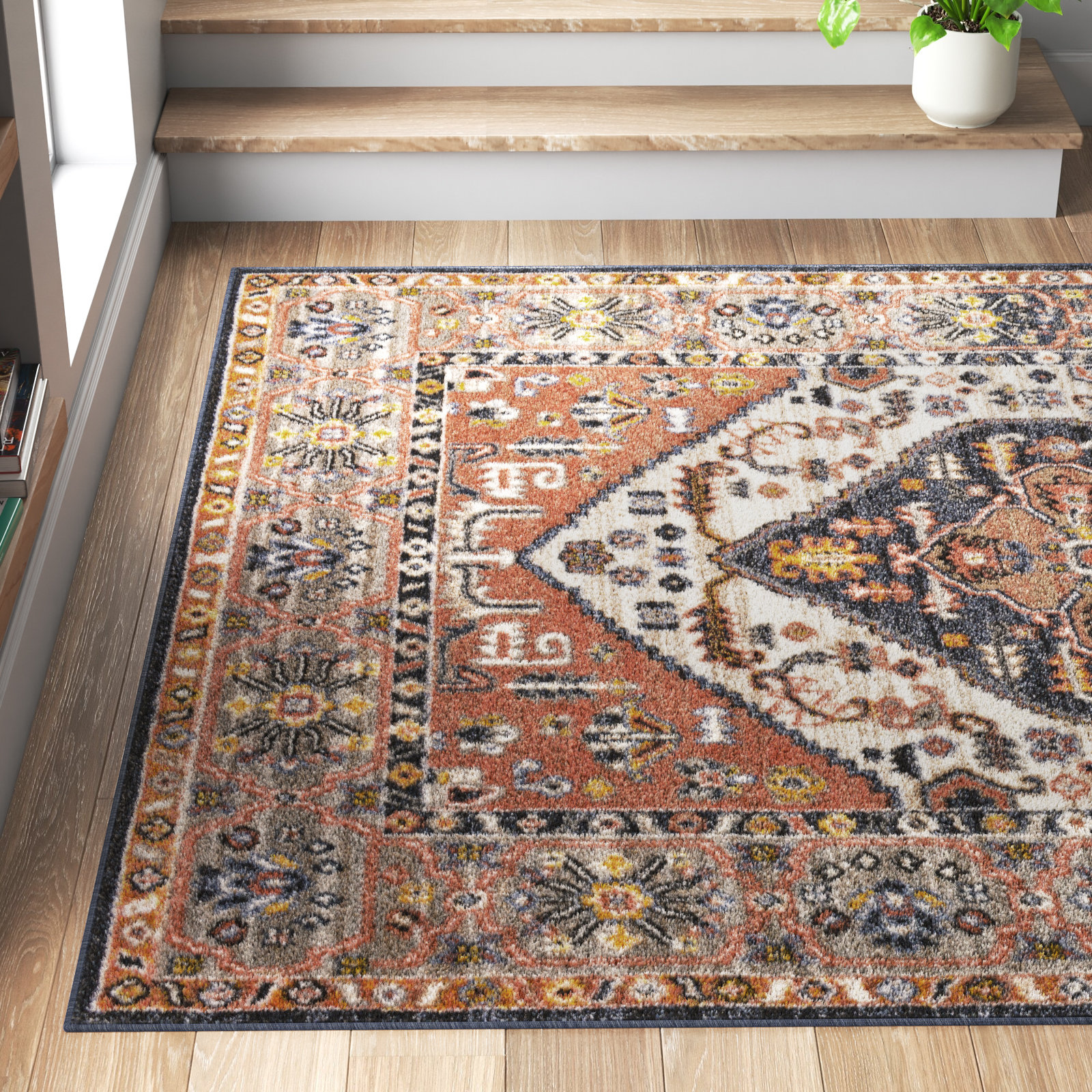 Langley Street® Beiler Machine Woven Performance Rust/Navy Rug ...