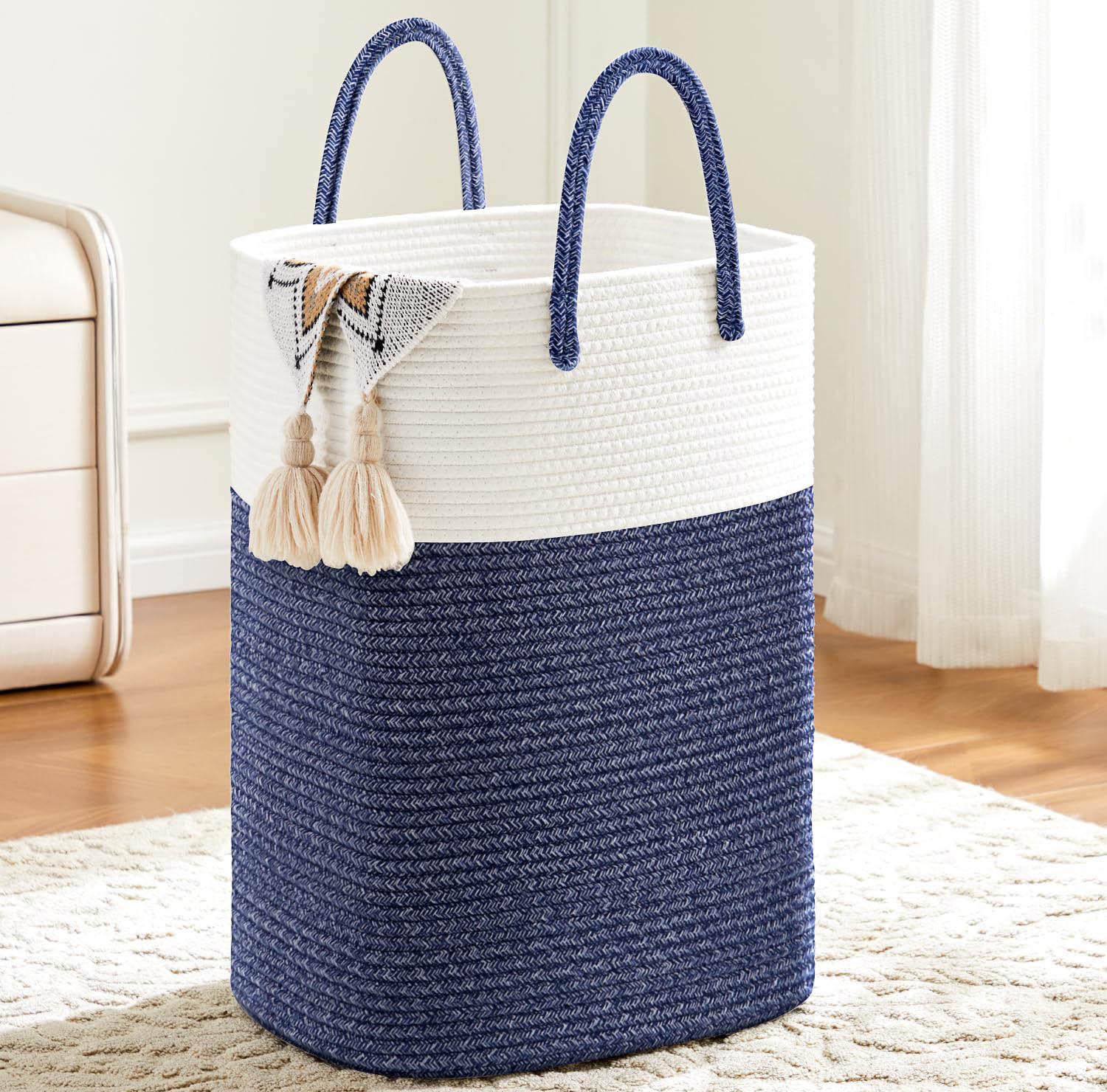 Beachcrest Home™ Laundry Basket,Woven Cotton Rope Laundry Hamper ...