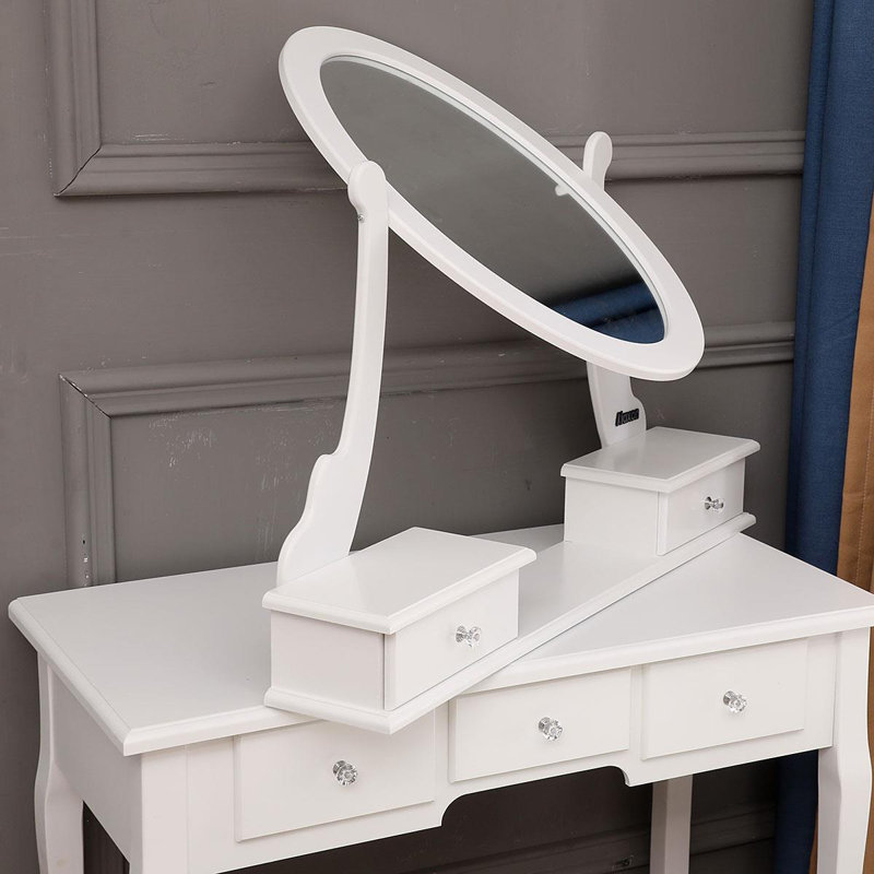 House of Hampton® Overholt Vanity Set with Stool and Mirror | Wayfair