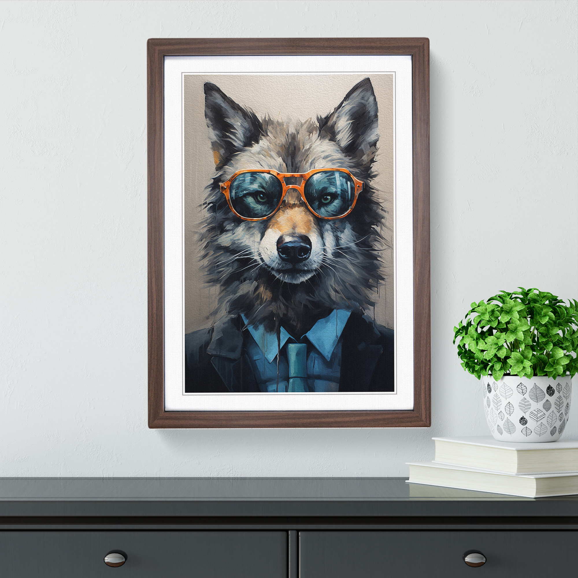 Happy Larry Wolf with Glasses Painting | Wayfair.co.uk
