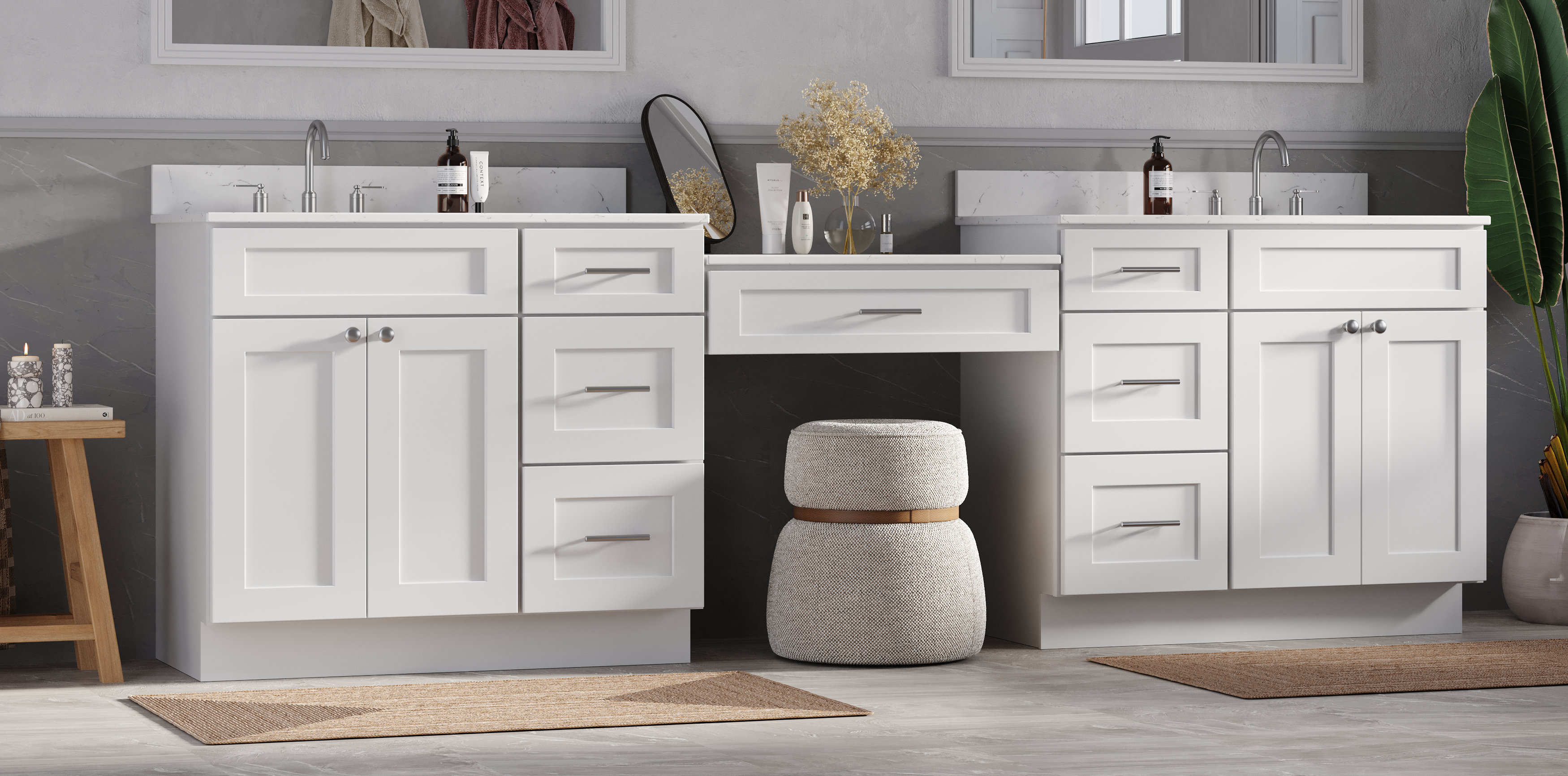 DISAR Disar 108'' Double Bathroom Vanity With Desk Dovetail Solid Wood ...