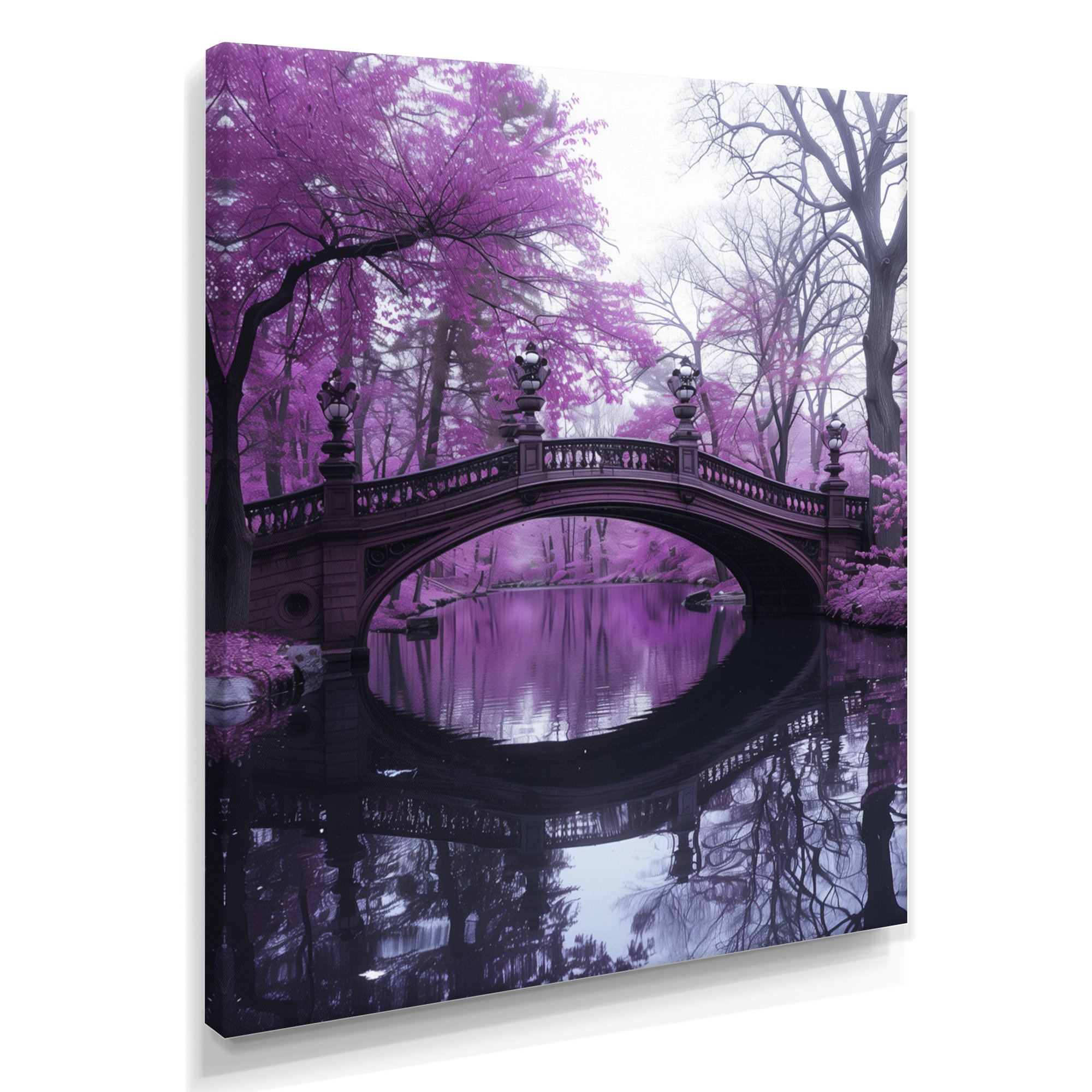 Design Art Purple Spring Waterway Bridge Tranquility - Bridges Wall Art ...