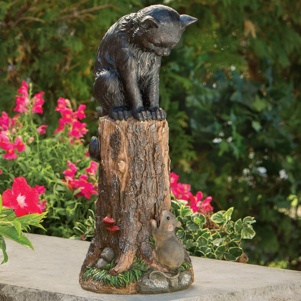 Loon Peak® Life-Sized Black Cat And Mouse Statue - Weather Resistant ...