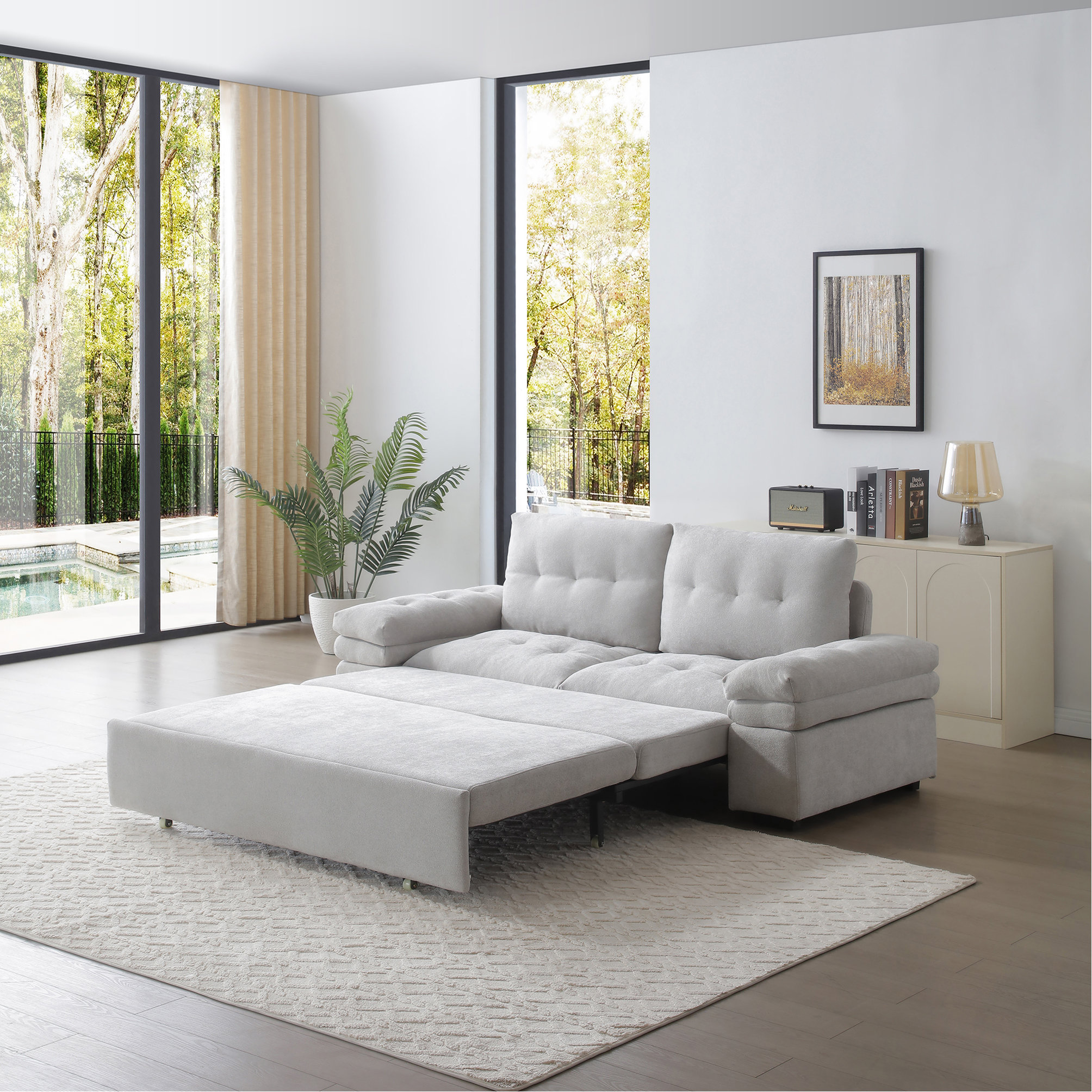 Latitude Run® Sleeper Sofa, Sofa Bed- 3 In 1 Pull Out Couch Bed With Linen Chaise For Living ...