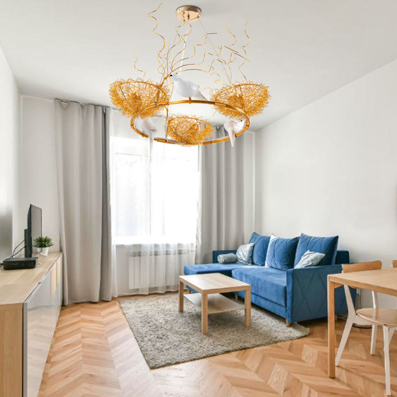 Mercer41 Ffraid Light Gold Unique/Statement Bird Nest Pendant Lights ...