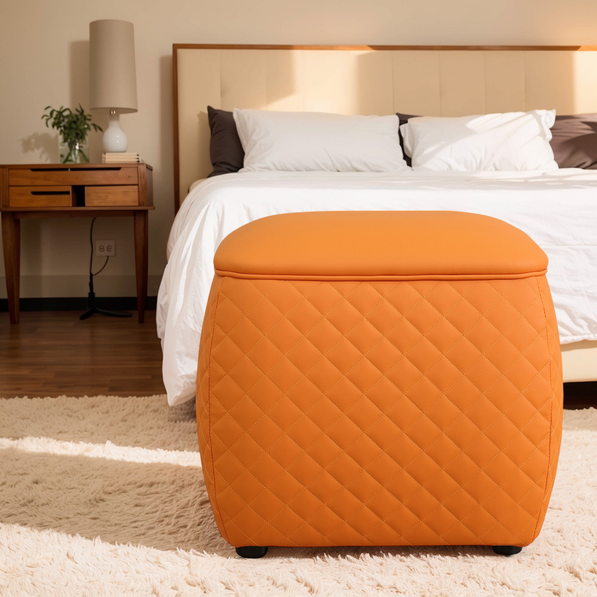 Ebern Designs Modern Simple Diamond Quilted Leather Footstool ...