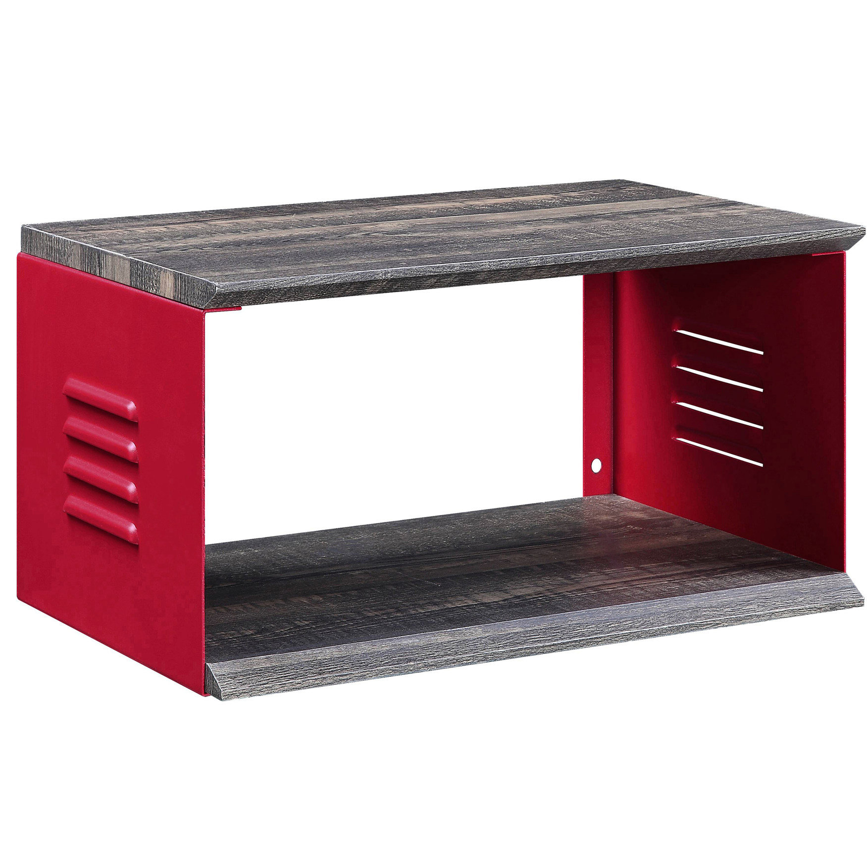 Ebern Designs Red Accent Table With Movable Caster And Wall Shelf ...