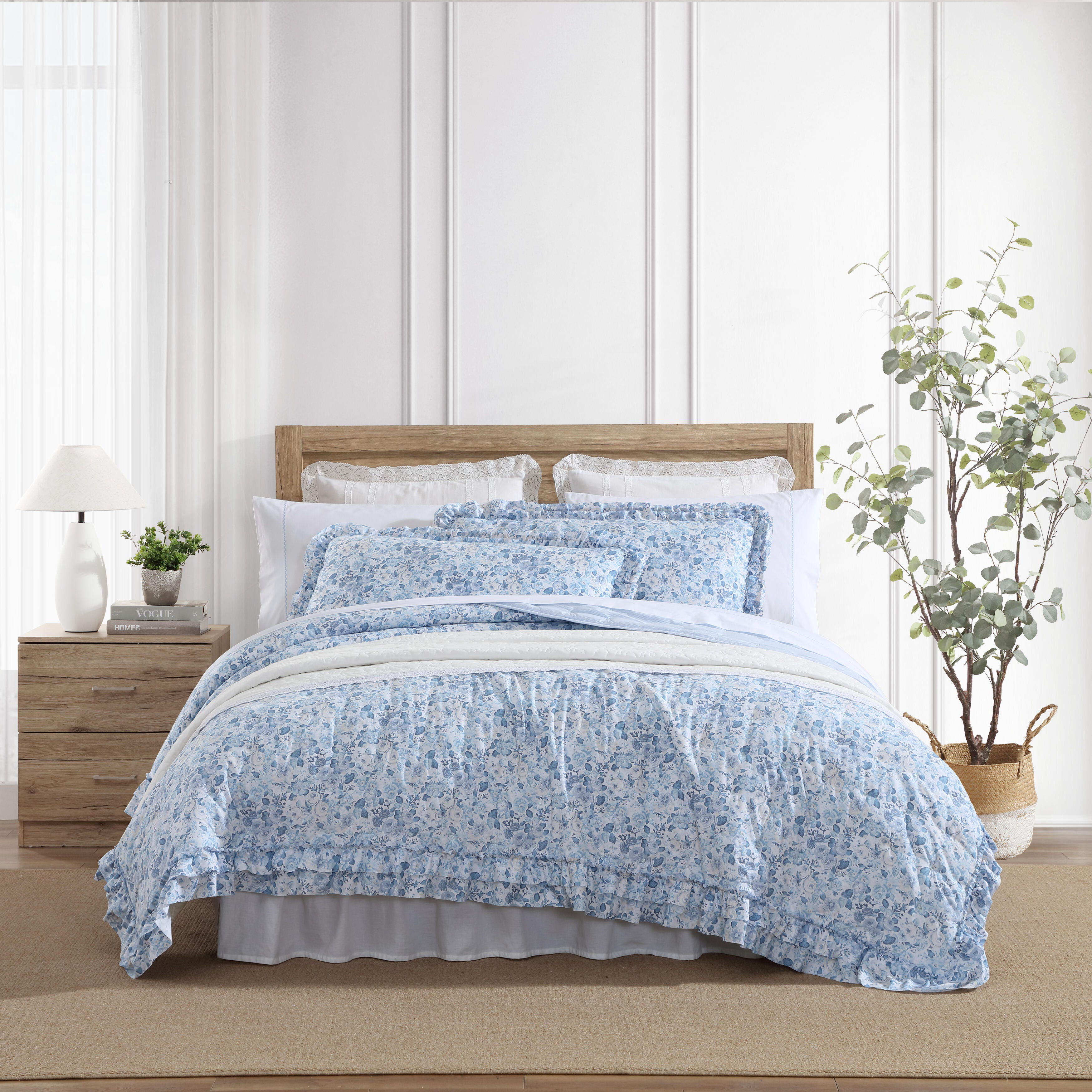 Laura Ashley Quartet Ruffled Blue Quilt Set & Reviews | Wayfair