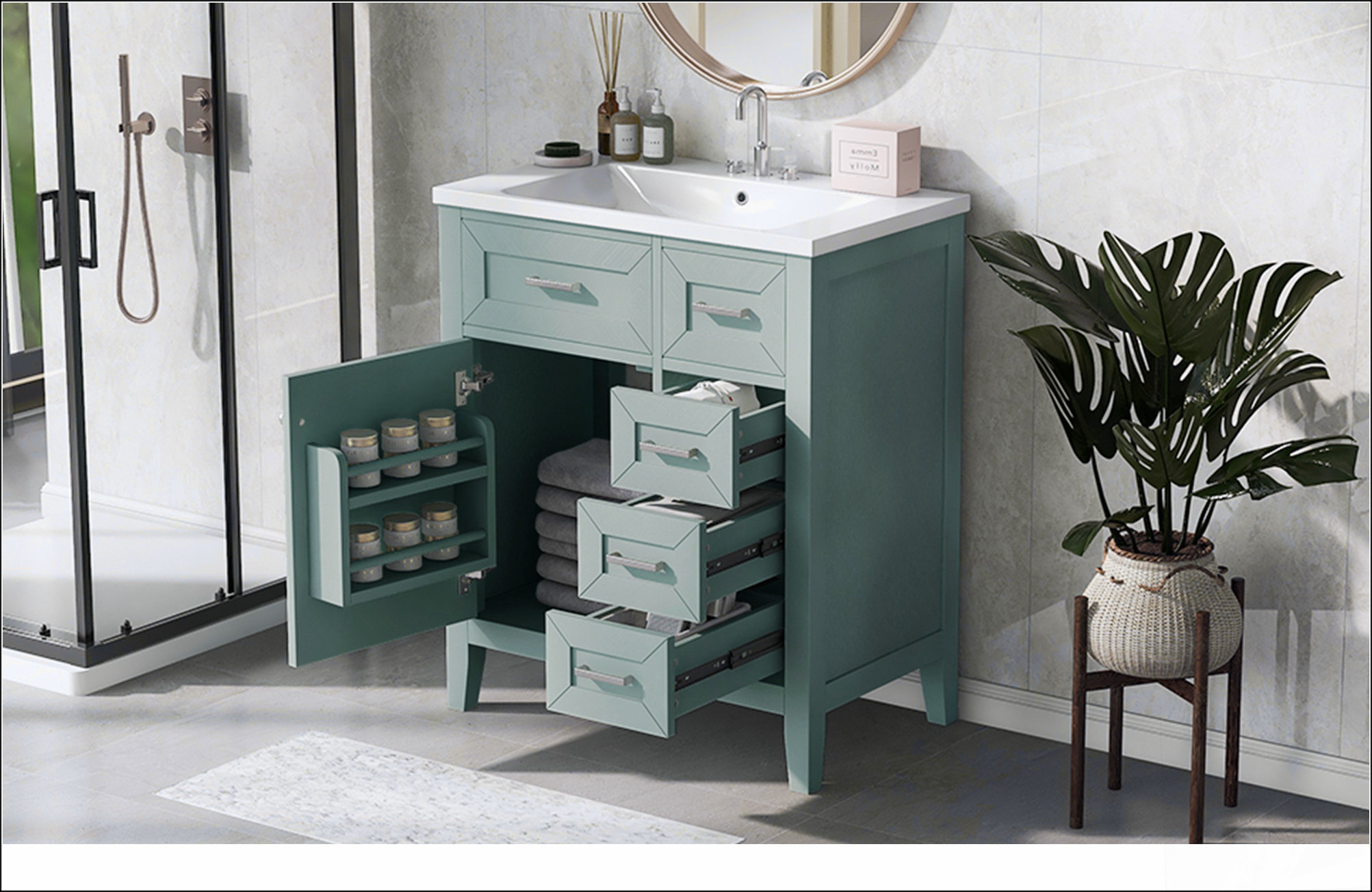 Winston Porter 30" Bathroom Vanity with Sink Combo, Green Bathroom ...