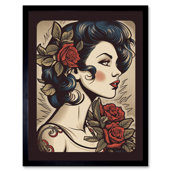 Marlow Home Co. Bendooragh Pin Up Girl Tattoo Ink Body Art Floral Retro ...