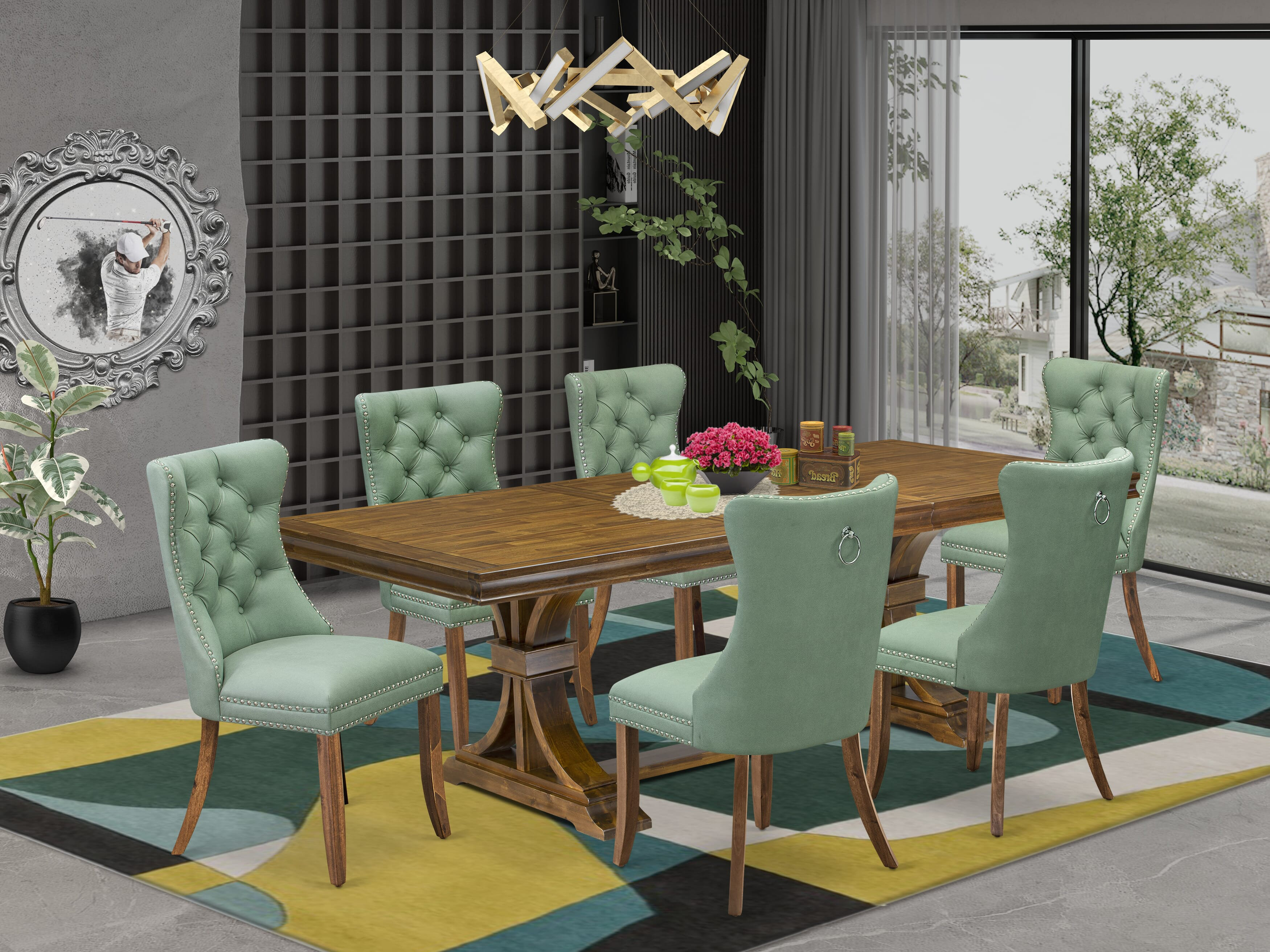 Red Barrel Studio® 7-piece Modern Dining Table Set includes a Kitchen ...