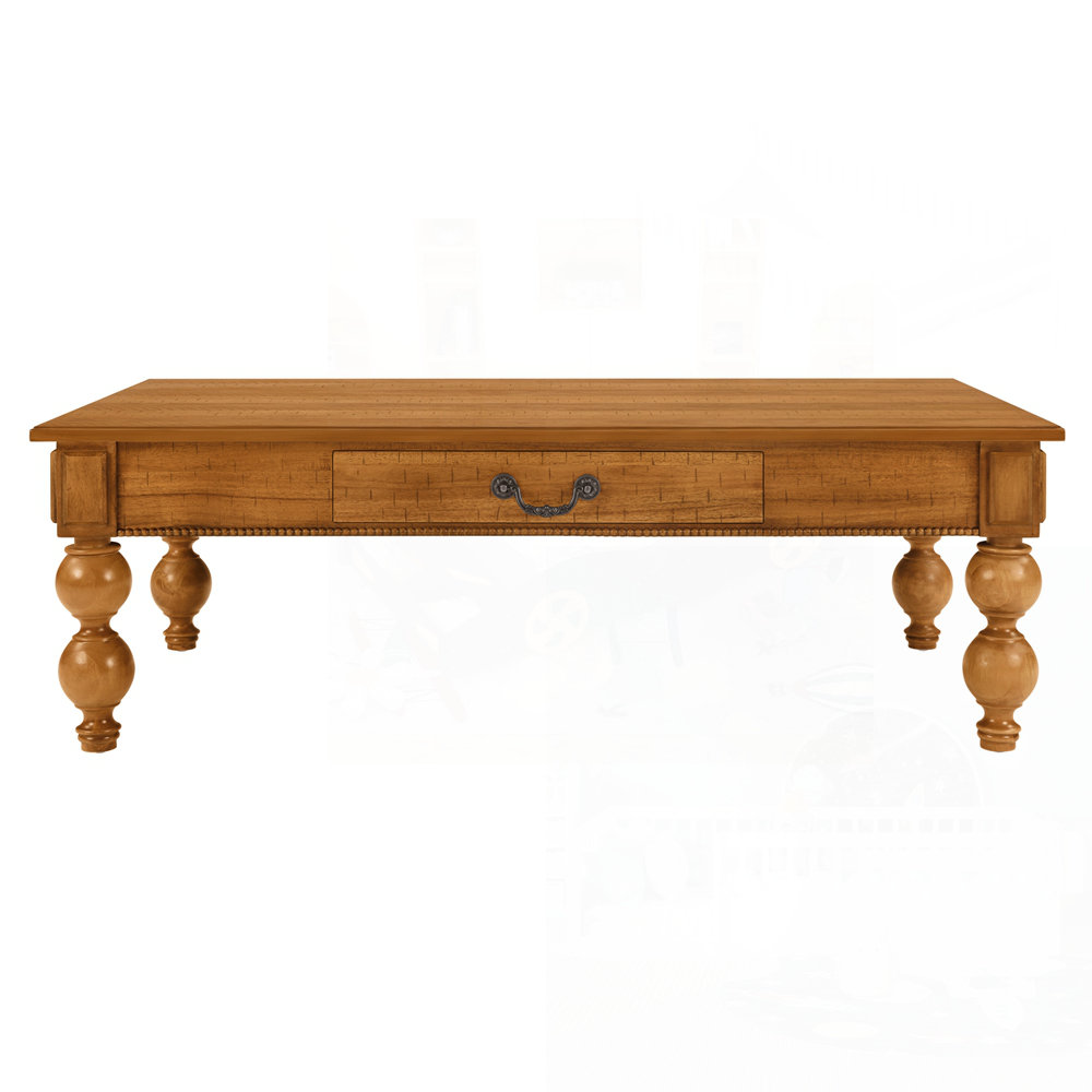 Latitude Run® Rectangular Wooden Coffee Table With Storage Drawer And Solid Wood Gourd-Shaped ...