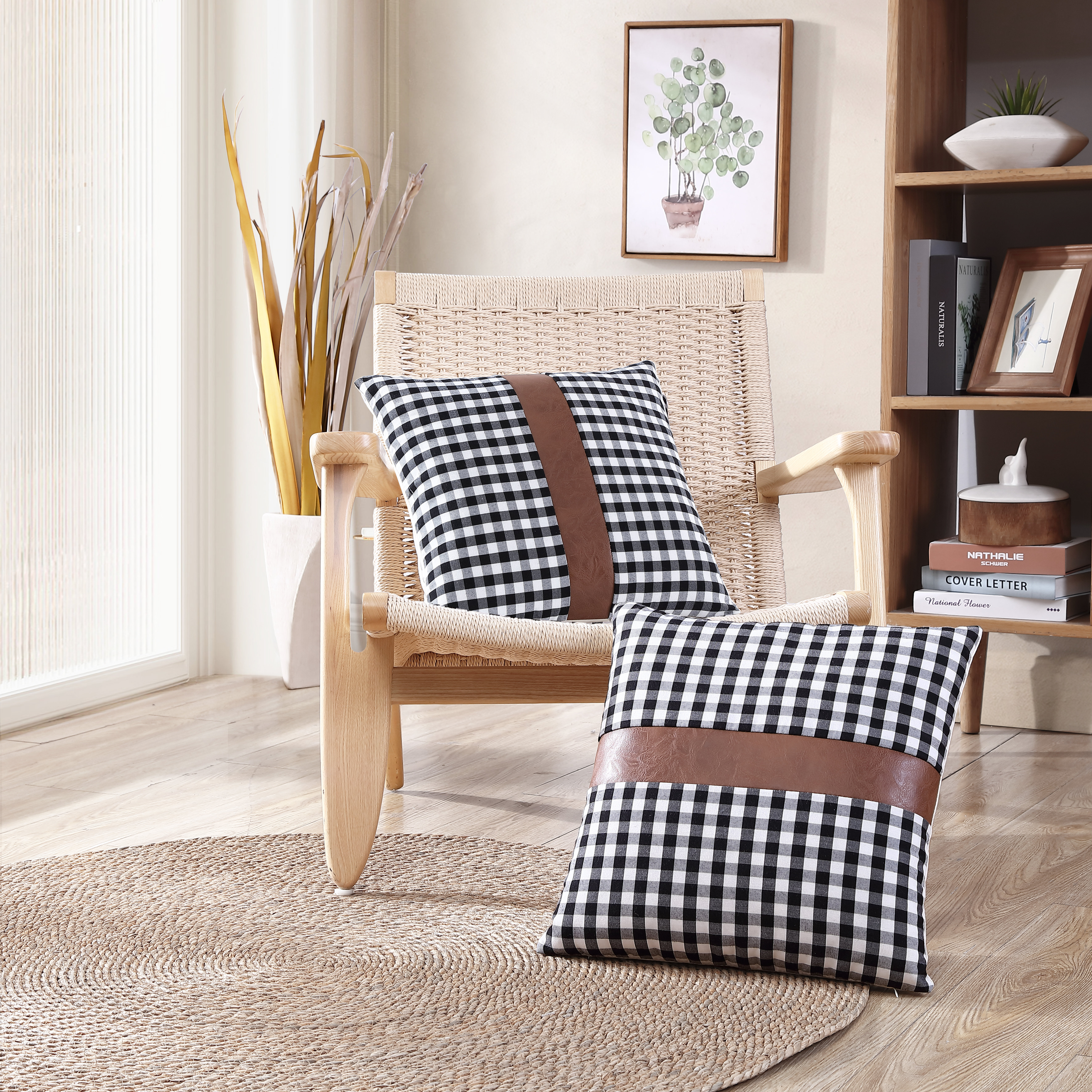 Ruvalon Cotton Linen Pack Of 2 Buffalo Check Plaid Pillow Covers 18" X ...