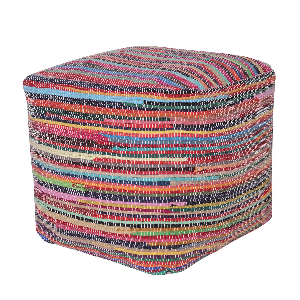 Evette Rios Andros Multicolor Striped Square Upholstered Ottoman Pouf ...