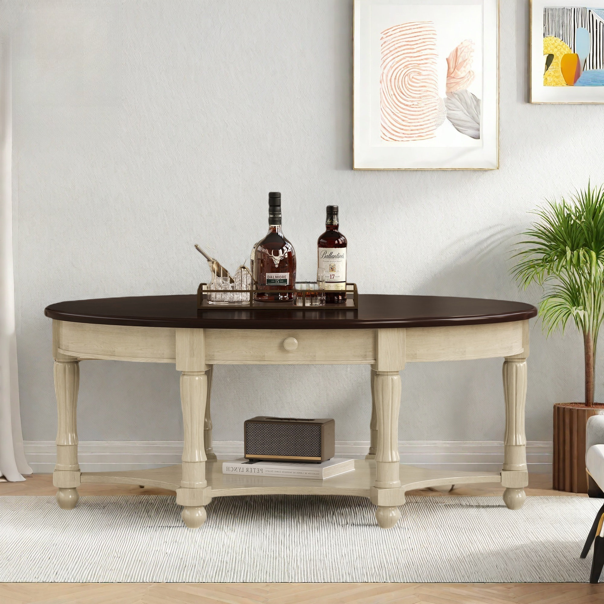Alcott Hill® Vintage Oval Coffee Table With 1 Drawer, Storage Shelf And ...