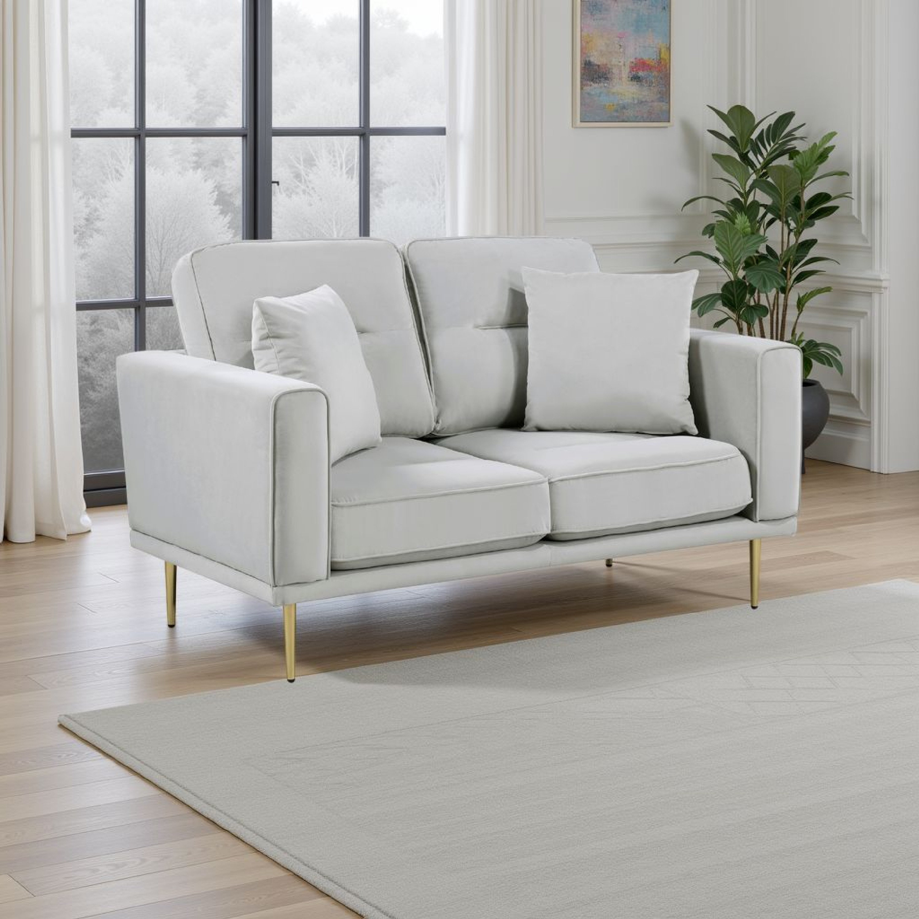 Benjara Voxo Loveseat, Velvet Padded Seat, Two Accent Pillows, Inch ...