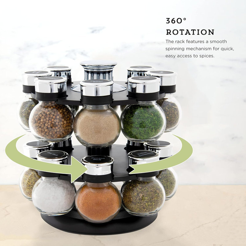 Prep & Savour Elskan 16 Jar Revolving Countertop Spice Rack with Lift ...