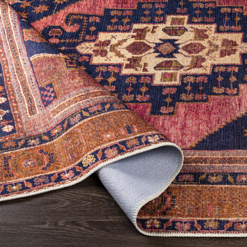 Birch Lane™ Westlake Machine Washable Oriental Dark Blue/Rose Area Rug ...