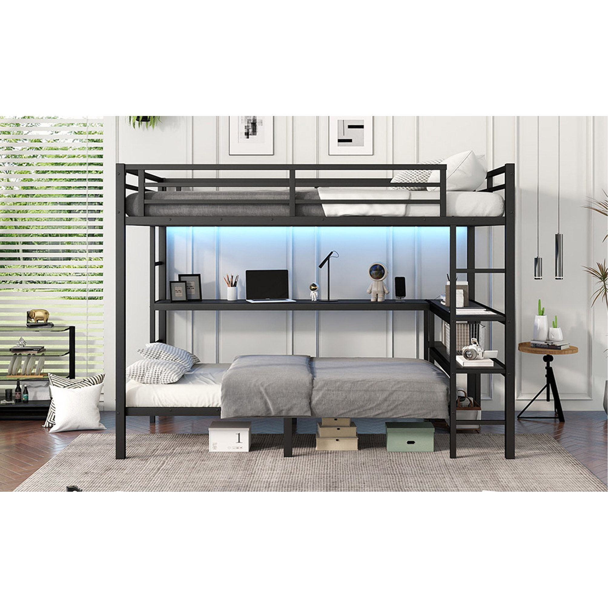 House of Hampton Bunk Bed With Desk And Shelves, Multiple Placement ...