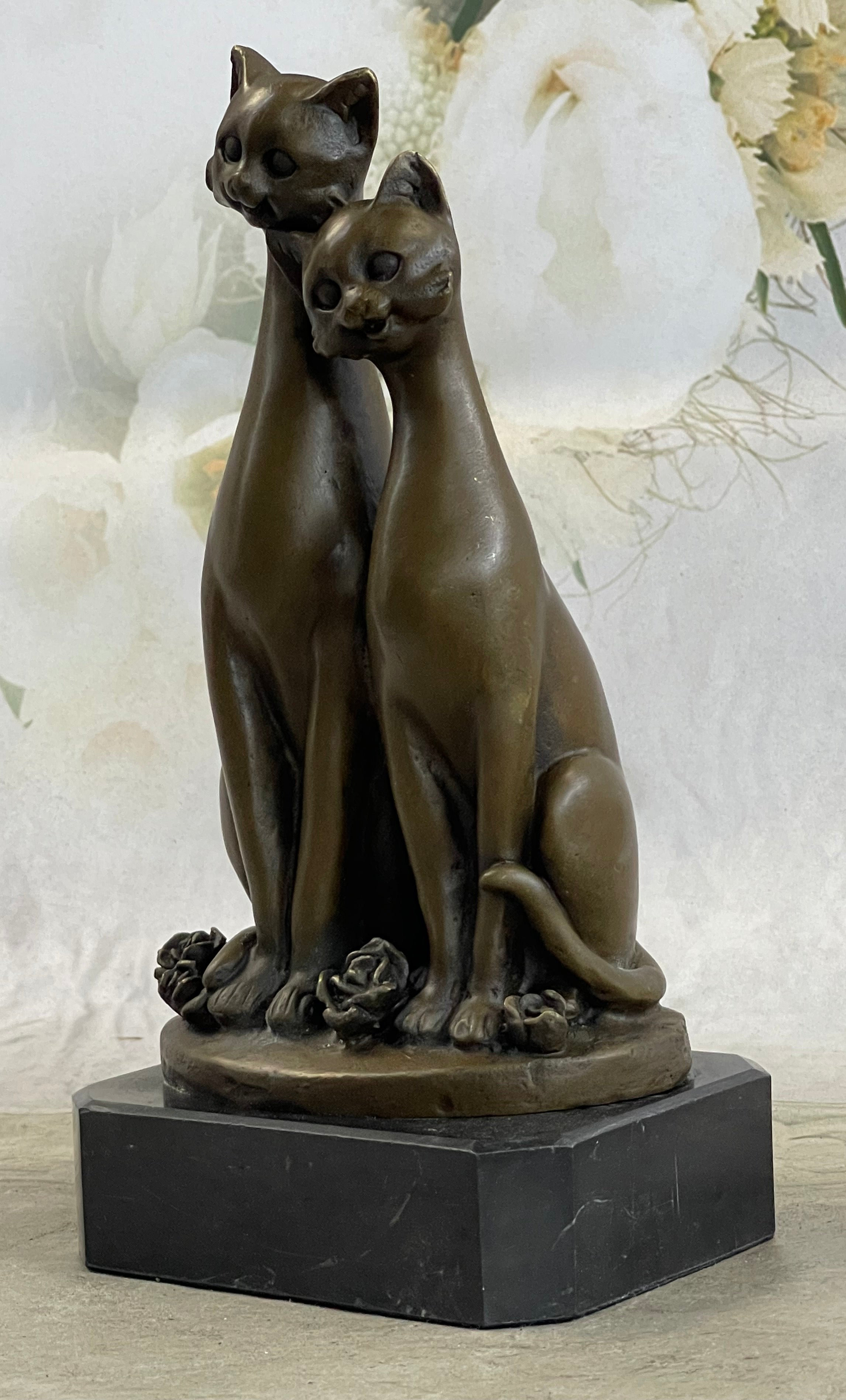 Williston Forge Pair Of Slender Siamese Cats Kittens Bronze Statue ...