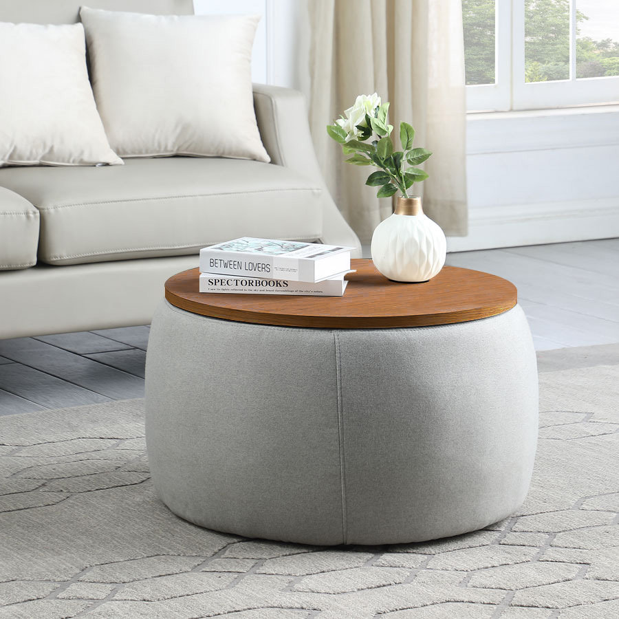 Latitude Run® Round Storage Ottoman, Coffee Table with Wooden Lid for Living Room | Wayfair