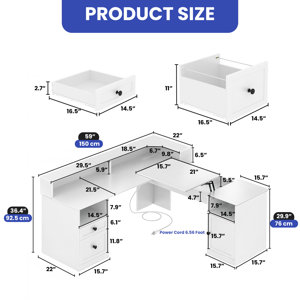 Wrought Studio™ Lazaria 59'' W Height Adjustable L-Shaped Computer Desk ...