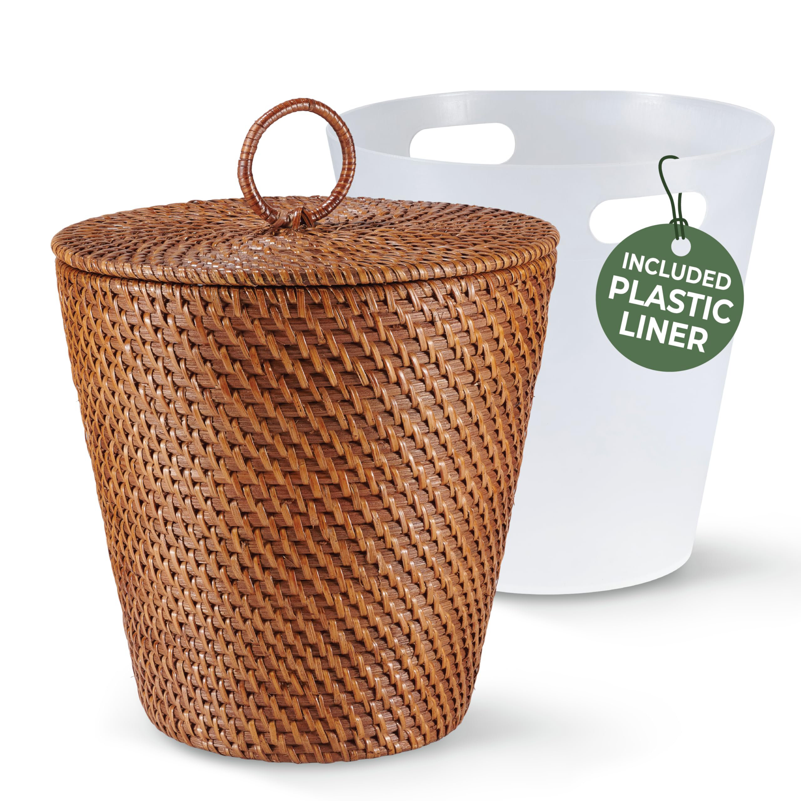 Fashion Finesse Rattan Trash Can With Lid, Rattan Waste Basket, Wicker ...
