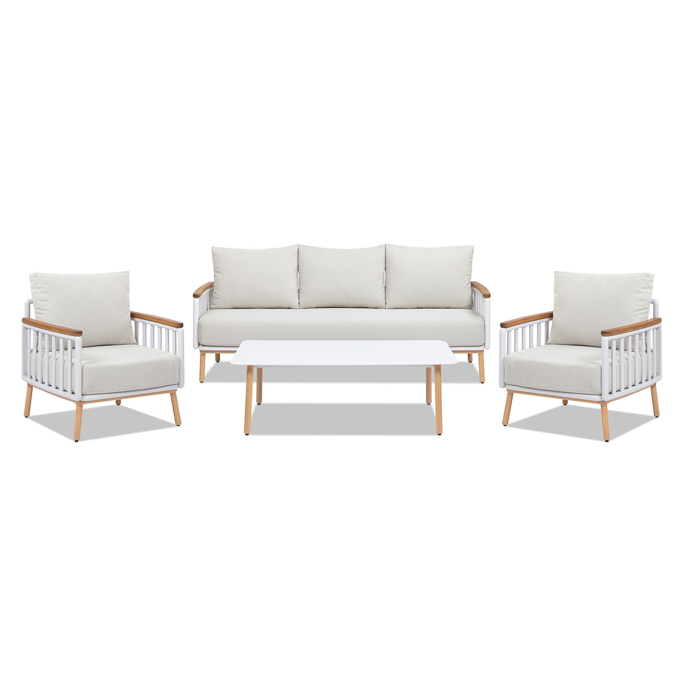 George Oliver Joseph 4Pc Upholstered Teak & Aluminium Patio ...