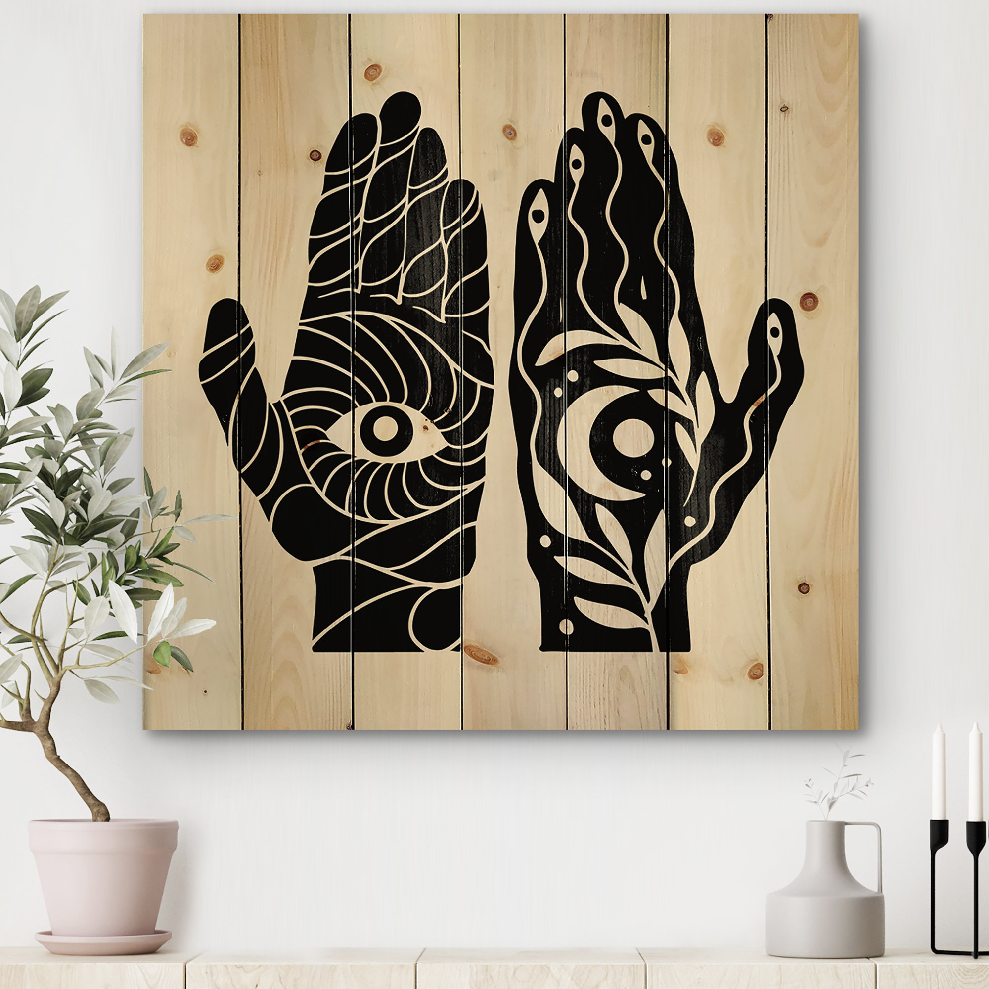 East Urban Home Hamsa Hands With Eye And Moon Black And White ...