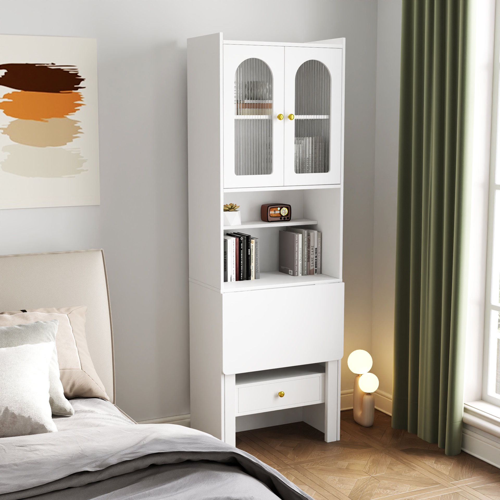 Latitude Run® Multi-Function Bookshelf With Shelf And Drawer And Fold ...