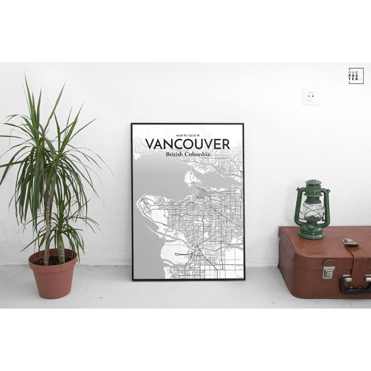OurPoster.com 'Vancouver City Map' Graphic Art Print Poster in Grey ...