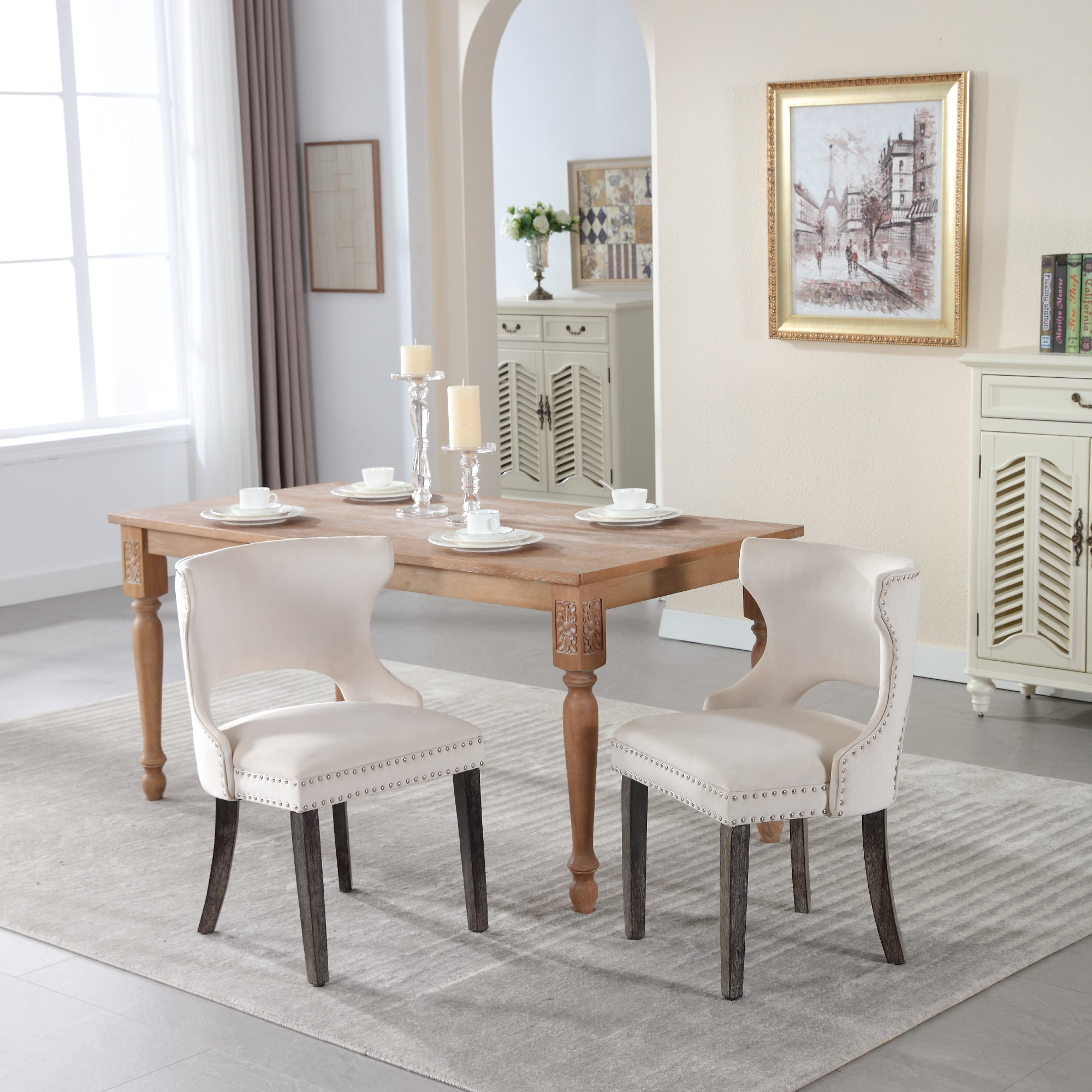 Lark Manor velvet dining chair, hollowed out with rivets on the back ...