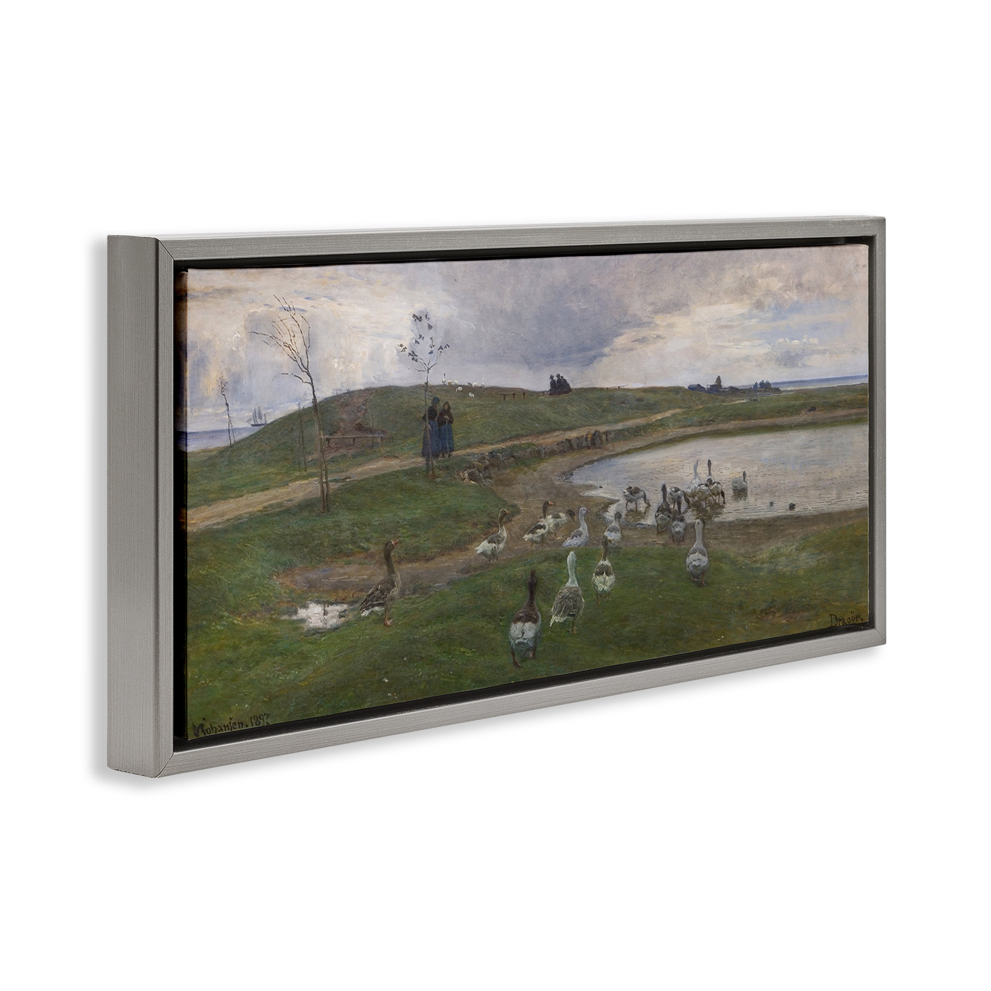 August Grove® Ducks Wading in Pond Framed Floater Canvas Wall Art by ...