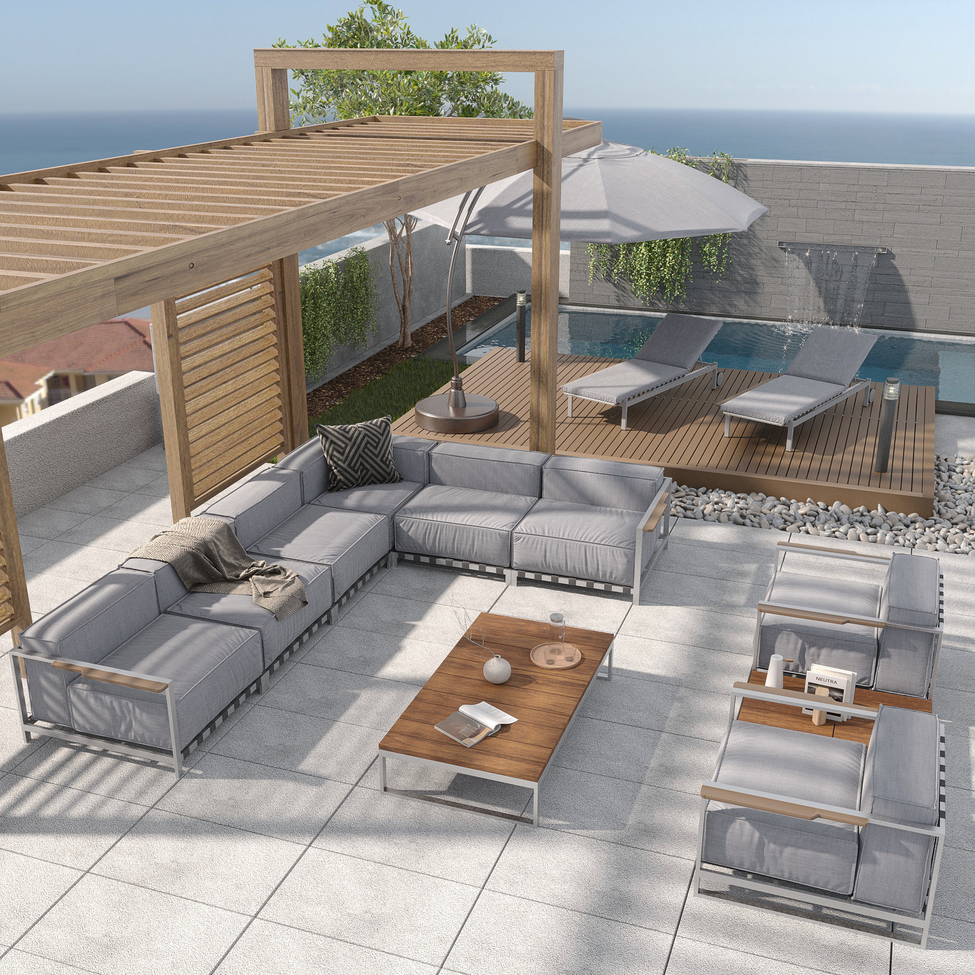 OUTSY Sunrise 7 - Person Outdoor Seating Group with Sunbrella Cushions ...