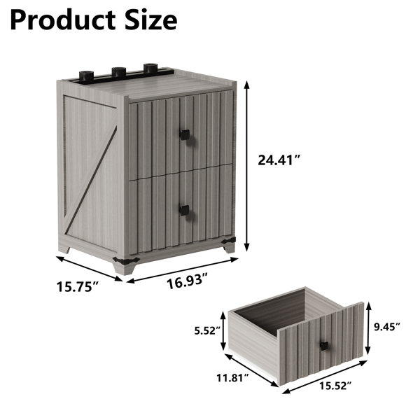 Gracie Oaks 2pcs Night Stand Set 2 With Slidable Charging Station ...
