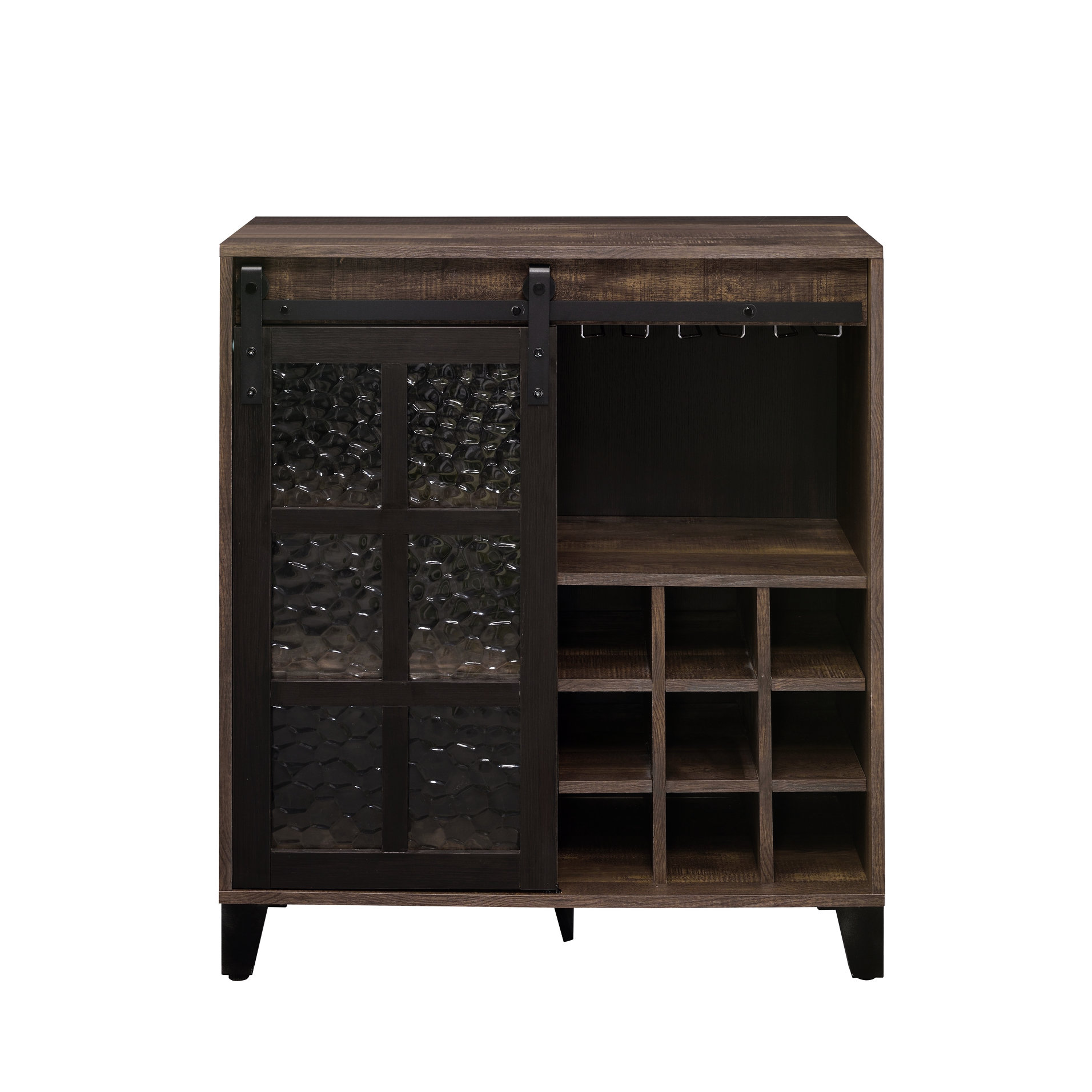 17 Stories Black Rustic Oak Wine Cabinet With Obscure Glass And ...