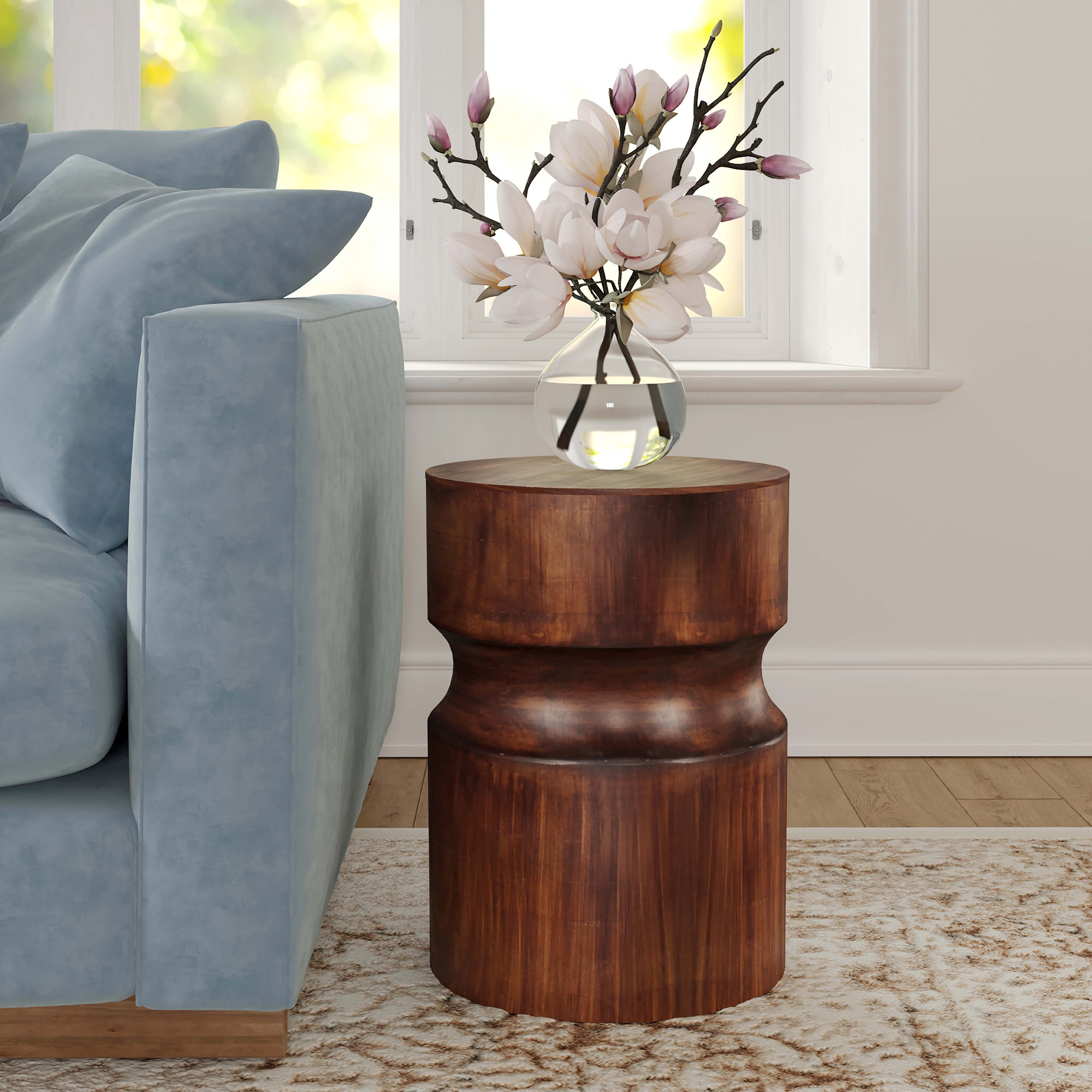 Loon Peak Brown Contemporary Handmade Solid Mango Wood Drum Side Table ...