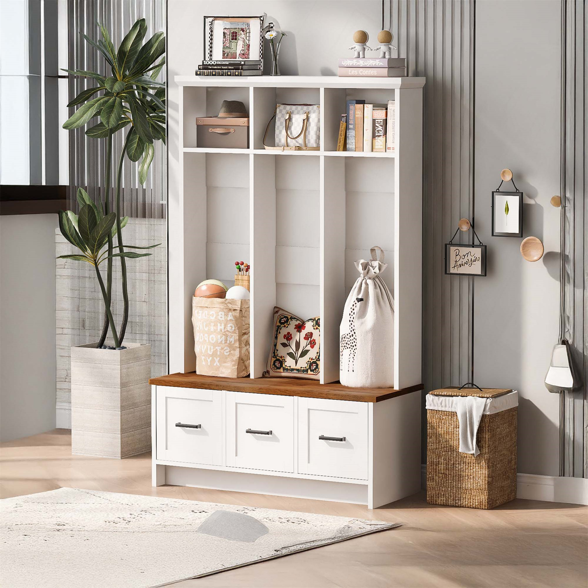 Lark Manor™ Modern Hall Tree With Entryway Bench, 3 Shelves And Drawers ...