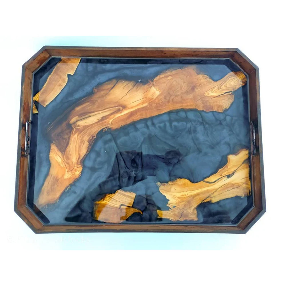 Orren Ellis Epoxy Resin & Wood Serving Tray - Octagonal Edge Serving ...