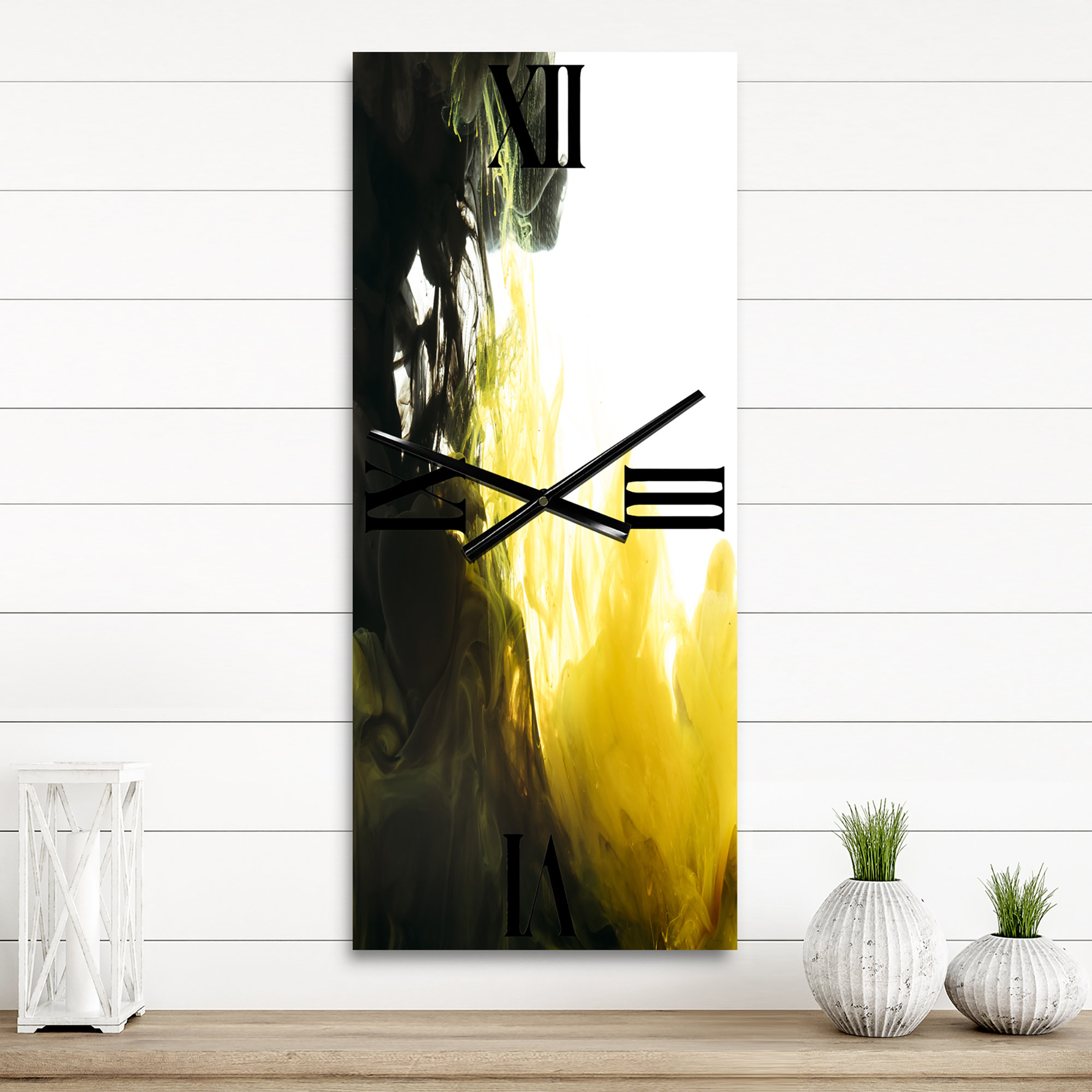 East Urban Home Abstract of Black Meeting Yellow - Modern Wall Clock ...