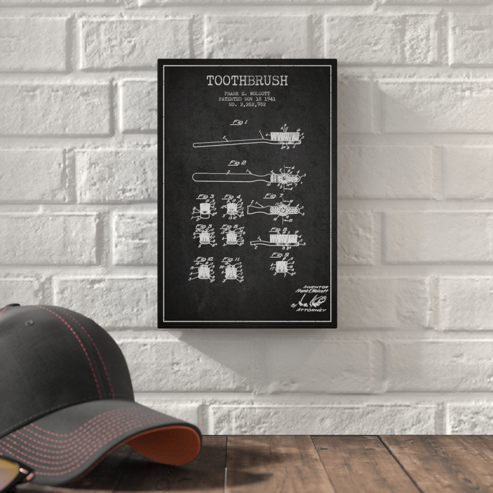 Williston Forge 'Toothbrush Charcoal Patent Blueprint' Graphic Art on ...