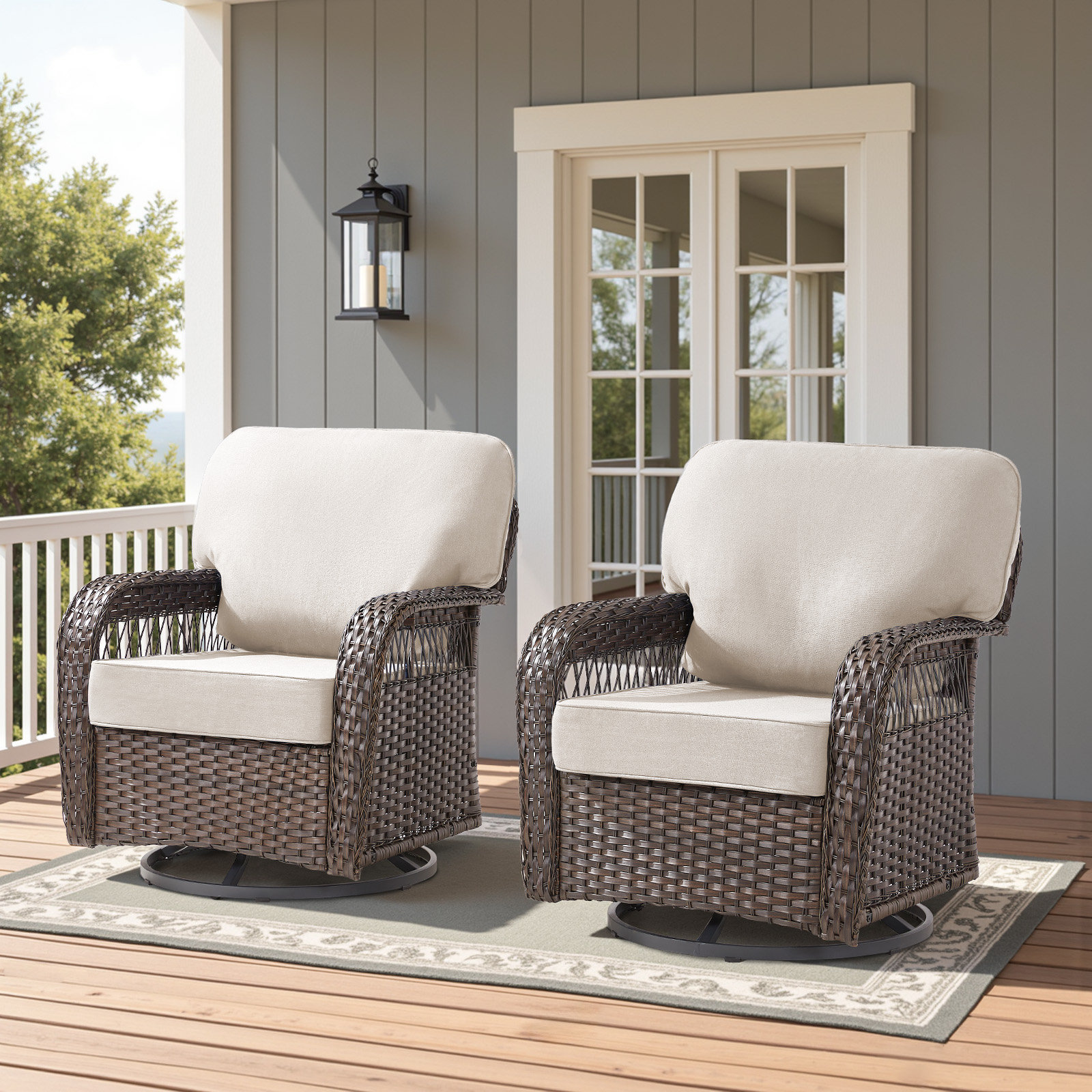 Red Barrel Studio® Wicker Swivel Rocker Patio Chairs, Patio Wicker ...