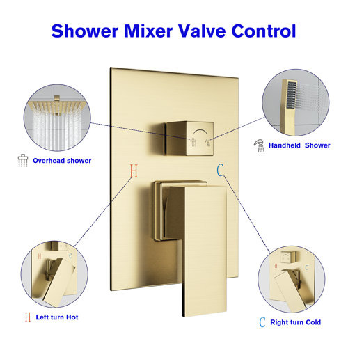 GhomeG 12" Wall-mounted Rain Shower System with Handheld Shower ...