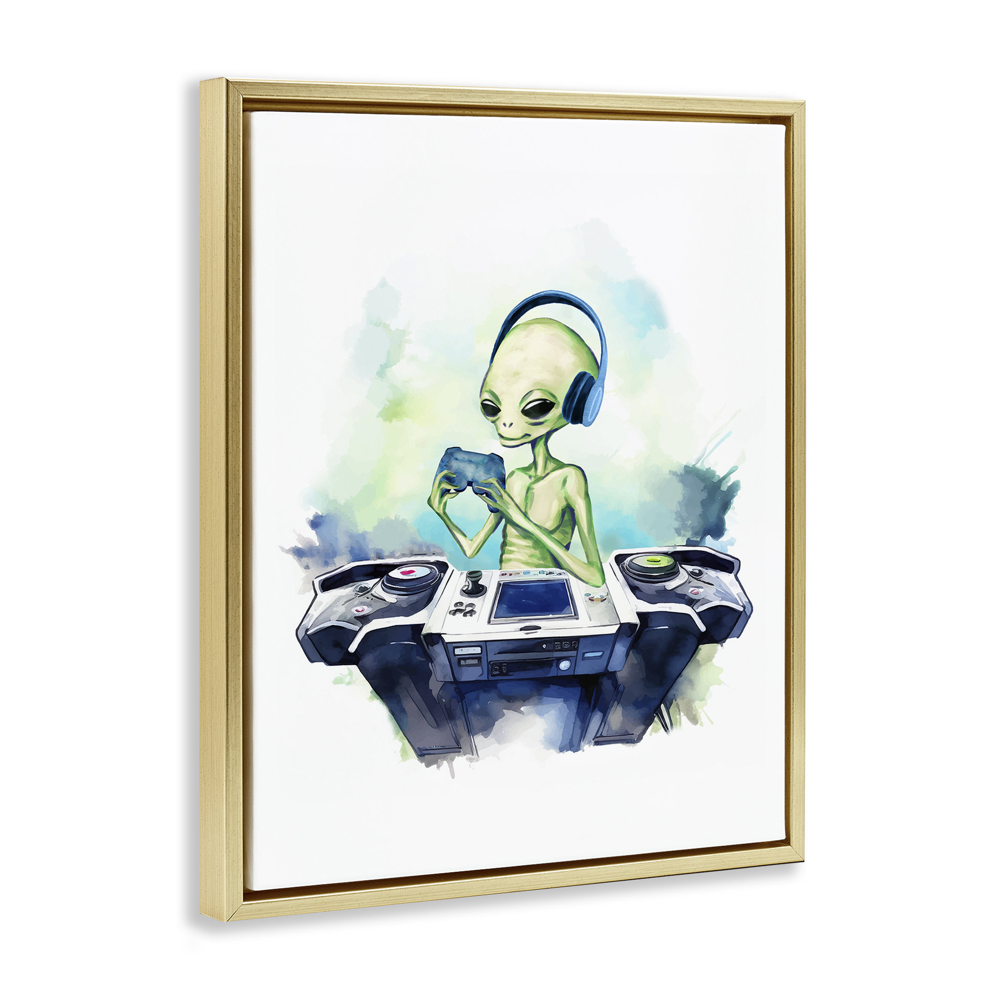 Ivy Bronx Tech Alien Playing Video Games Floating Frame, design by Lil ...